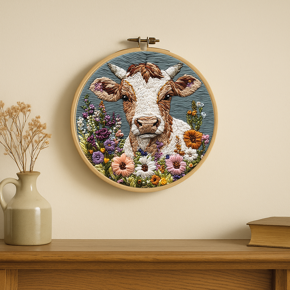UrCustomHUB - Pasture Charm Cow Embroidery Kit: Stitch the Gentle Soul ...