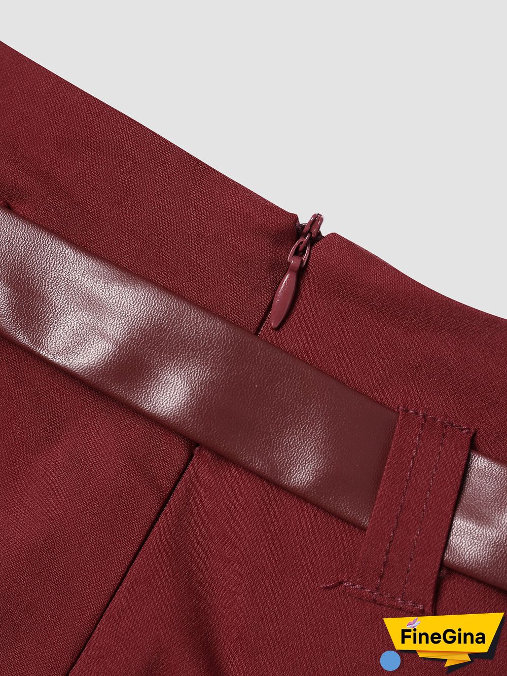 FineGina Solid Belt Slit Mini Invisible Zip Skirt