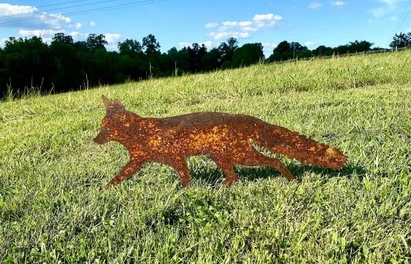 Sneaky Rustic Metal Fox Garden Decoration with Stakes