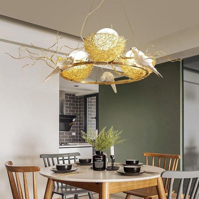 Led Bird Nest Modern Gold Ceiling Chandelier Vintage Oriental ...