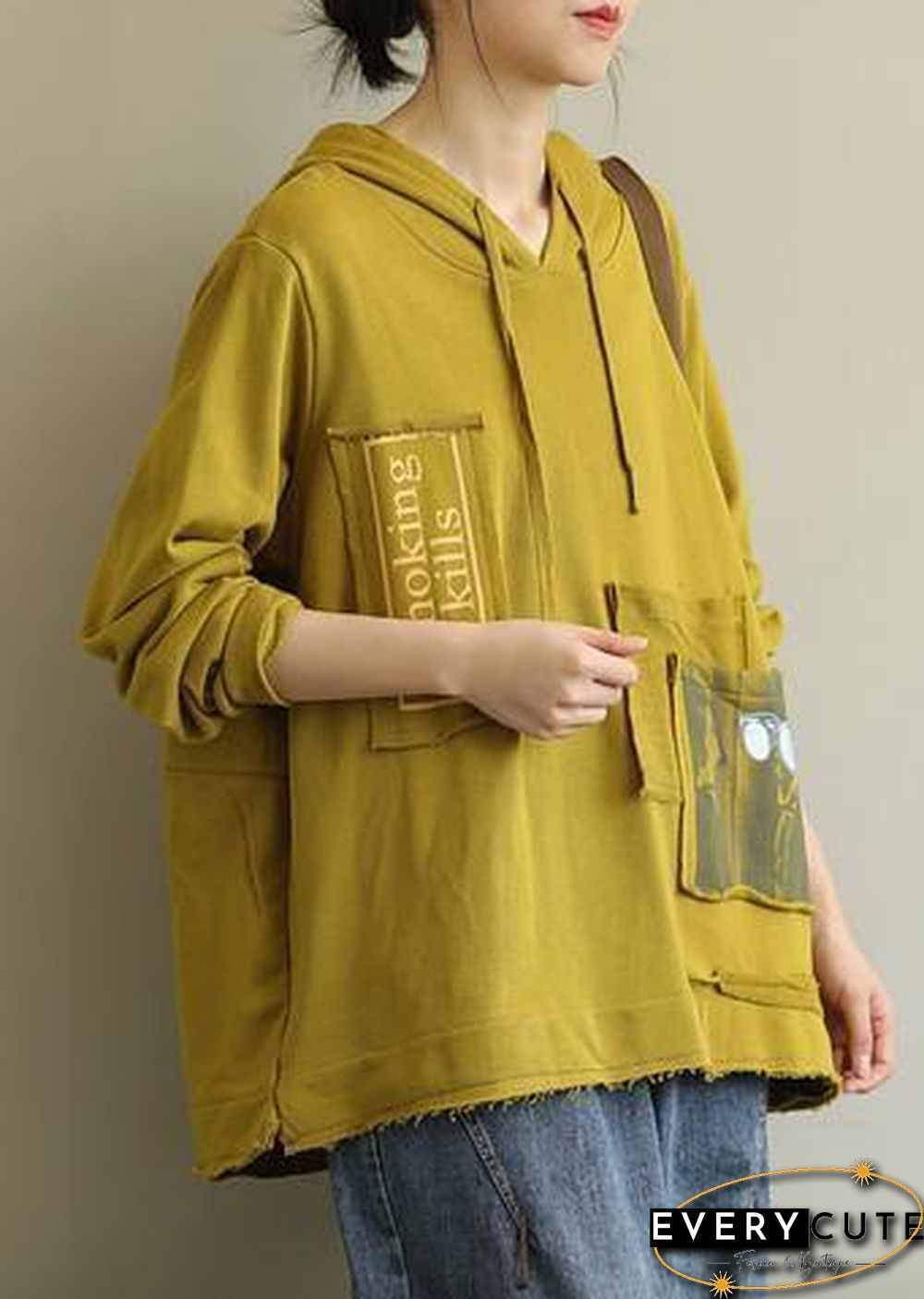 Bohemian hooded patchwork fall clothes For Women Fabrics yellow top