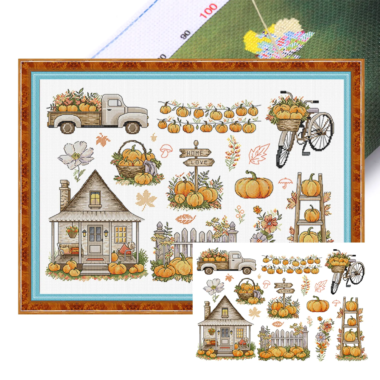Joy Sunday -Pumpkin- 14CT - 2 Strands Threads Printed cross stitch - 59 ...