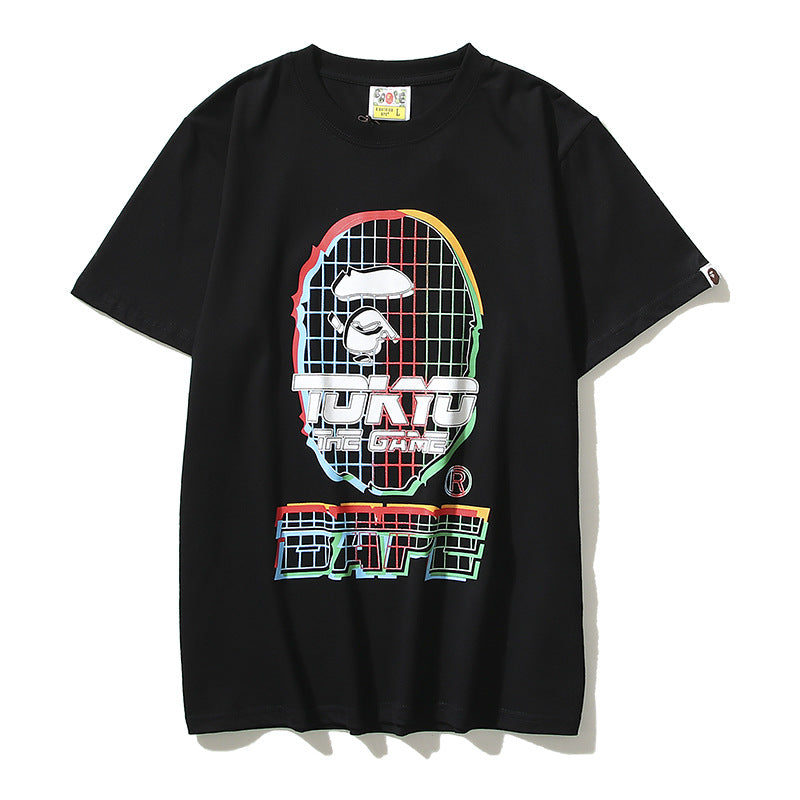 Bape Bearbrick T Shirt Casual Round Neck Loose Short Sleeves Men