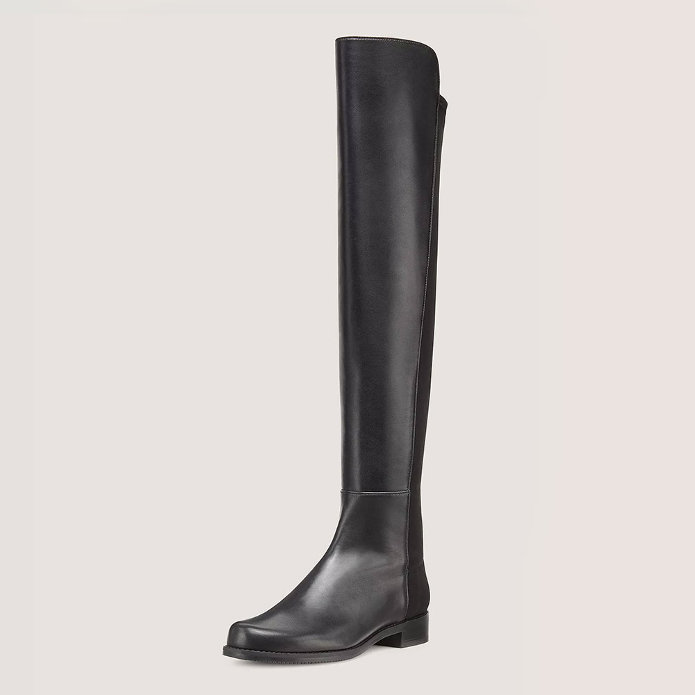 Chic Black Round Toe Flat Stretch Side Panel Over the Knee Boots
