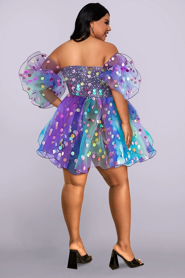 Xpluswear Design Plus Size Party Purple Off The Shoulder Puff Sleeve