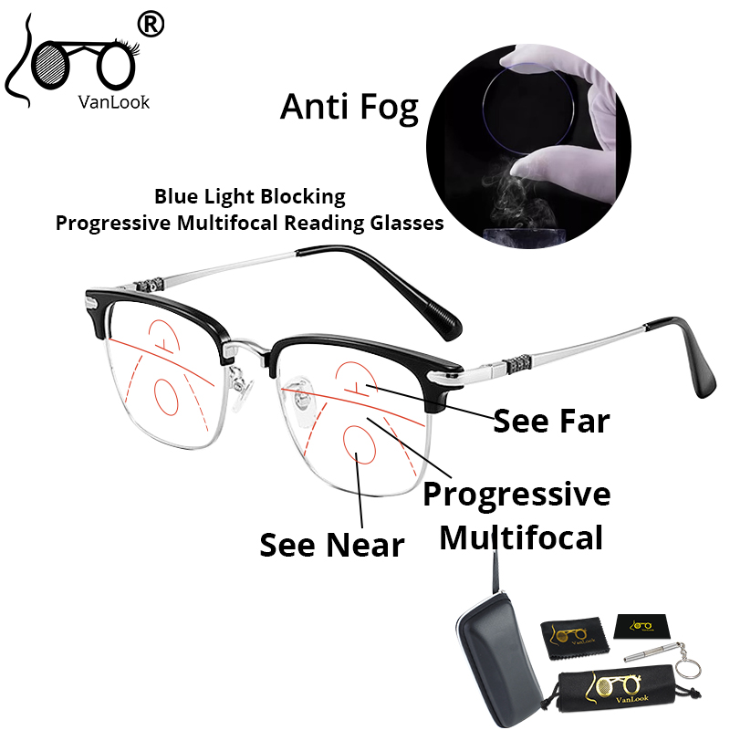 Progressive Multifocal Men Reading Glasses Anti Fog Blue Light Blocking ...