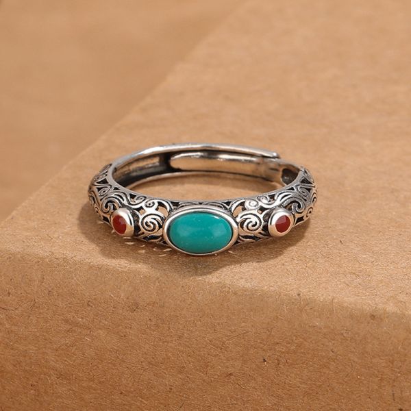 Sterling Silver Five Emperors Coin Cloisonné Enameled Coin Ring