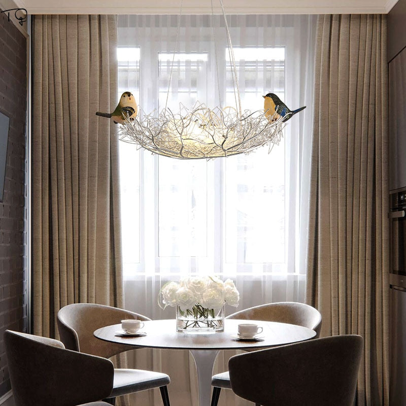 Post-modern Individual Lovely Bird Nest Led Pendant Light Iron Art Bird ...