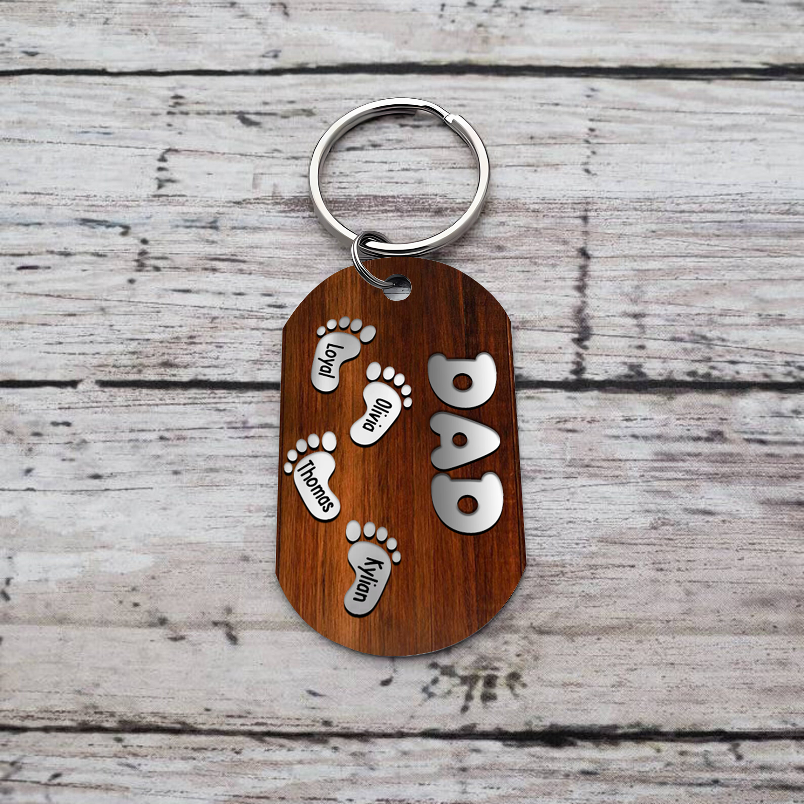 Custom 4 Names & 1 Text Keychain Personalized Baby Feet Keychain Father ...