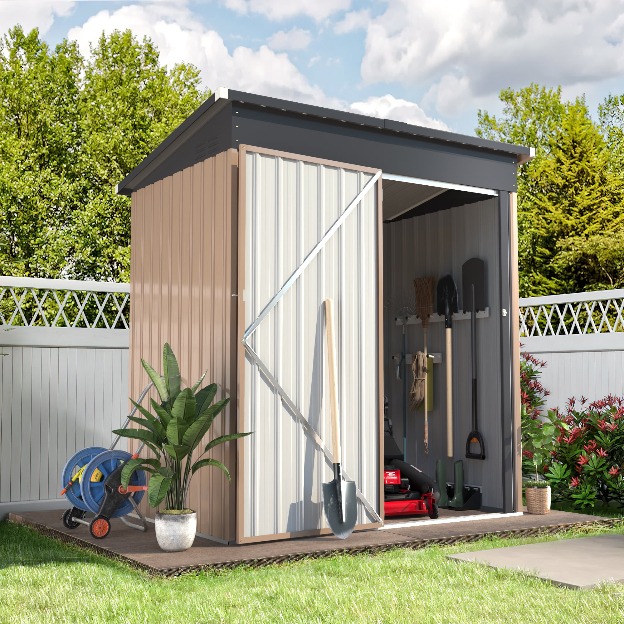 5 x 3 ft. Outdoor Metal Storage Shed with Sliding Roof & Lockable Door ...