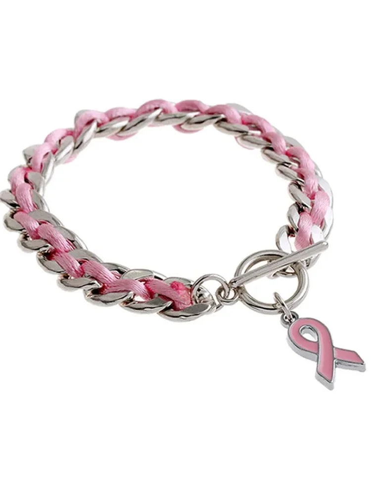 Breast Cancer Awareness Braided Pink Ribbon Bracelet