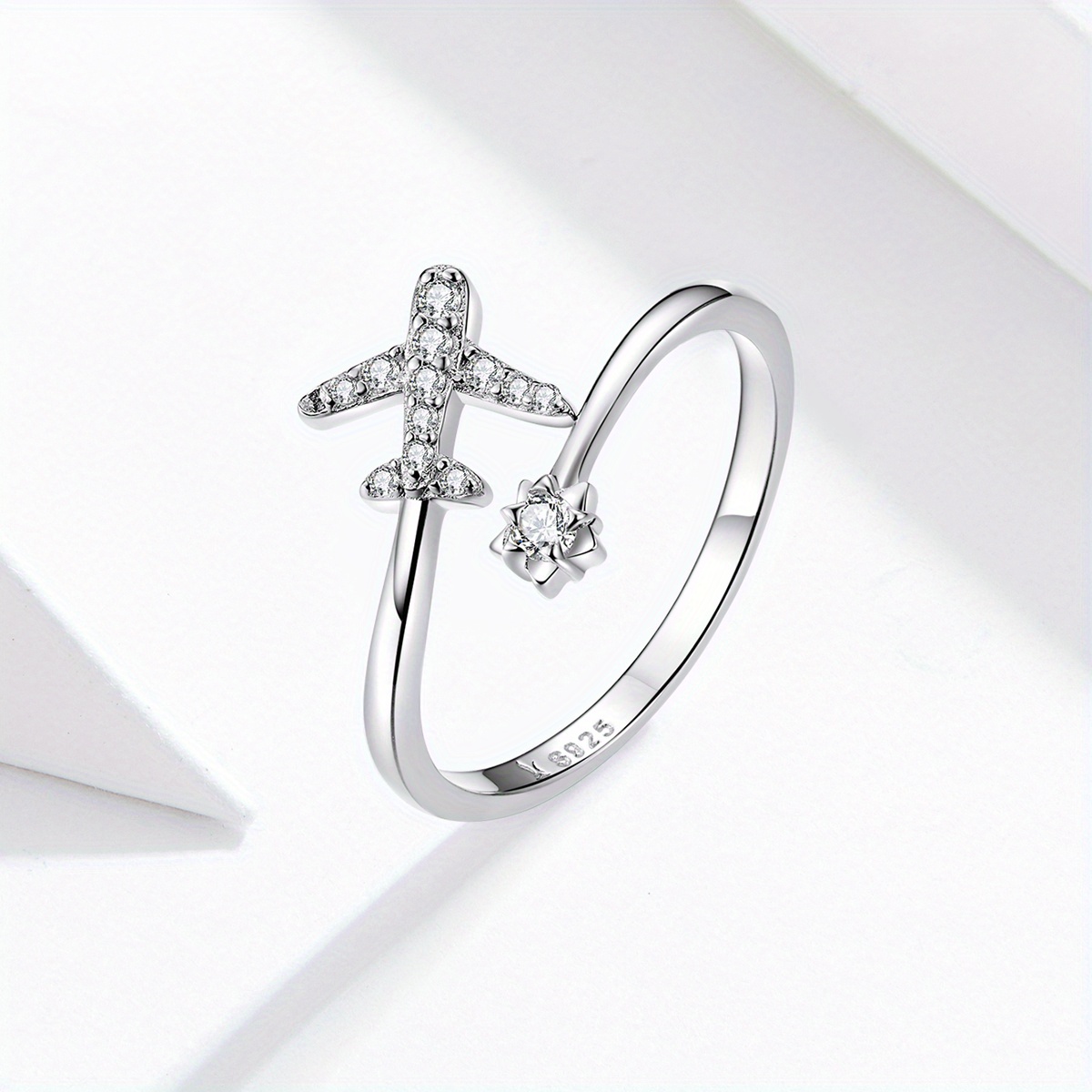 925 Sterling Silver Wrap Ring Cute Airplane & Star Design