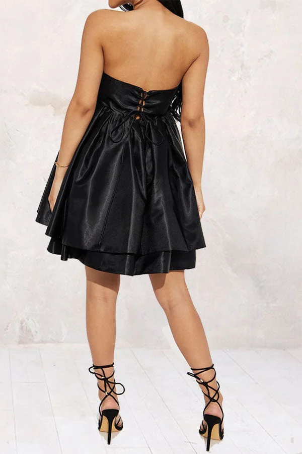 Solid Color Girly Layered Ruffle Mini Dress