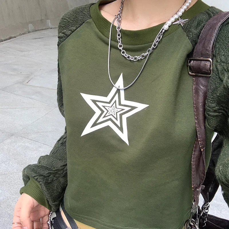 STAR PRINT CONTRAST RAGLAN SLEEVE SWEATSHIRT