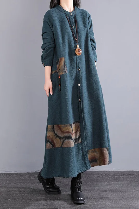 Plus Size Fluffy Print Dress Winter Cotton Dress