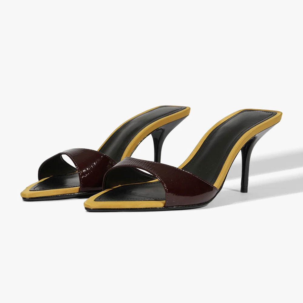 Maroon Pointed Toe Mid Stiletto Heel Mules Sandals for Women