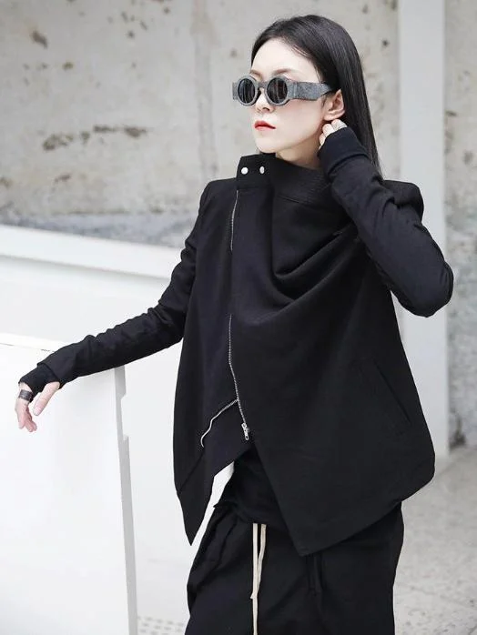 Solid Black Cool Zip-up Jacket