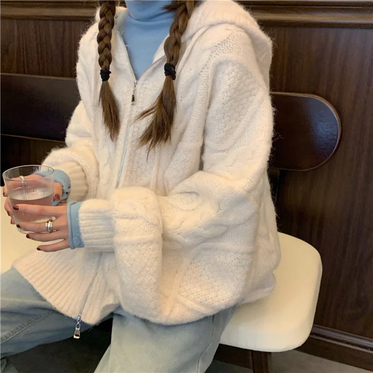 VINTAGE LAZY ZIP HOODED SWEATER JACKET