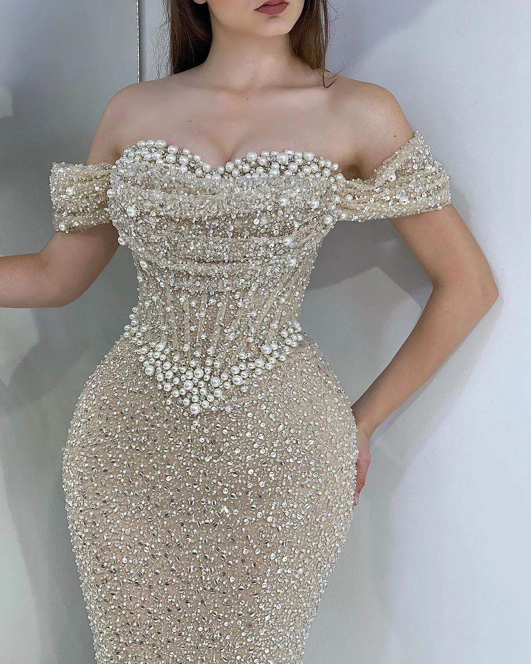 Daisda Shining Off-the-shoulder Mermaid Prom Dress with Beadings