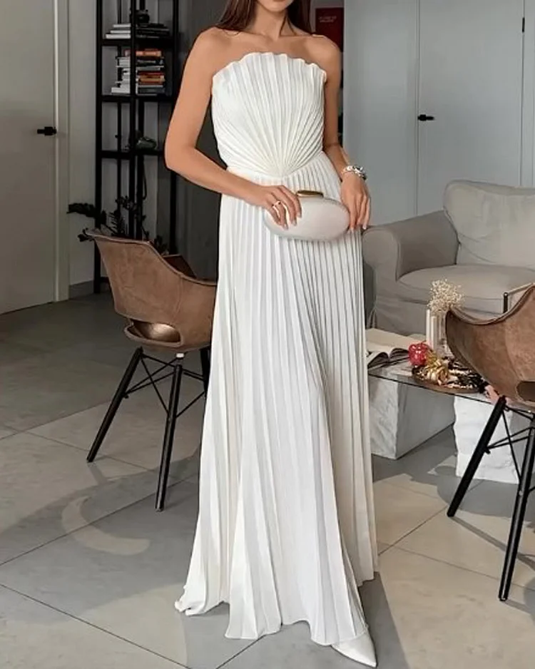 Sleeveless Pleated Waist Slit Dress