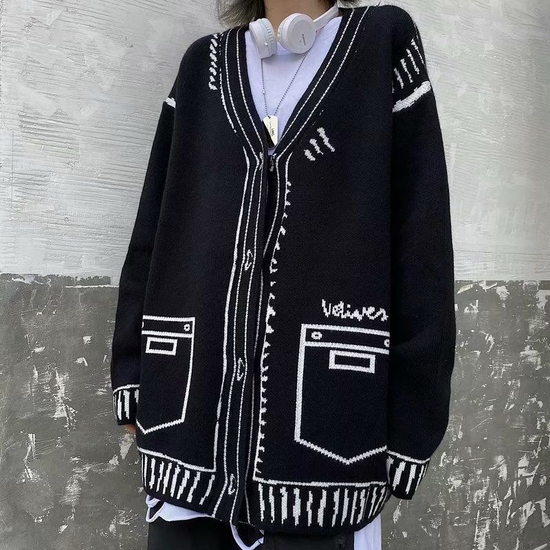 Wongn Techwear Gothic Streetwear Printed Balck Oversize Sweater ...