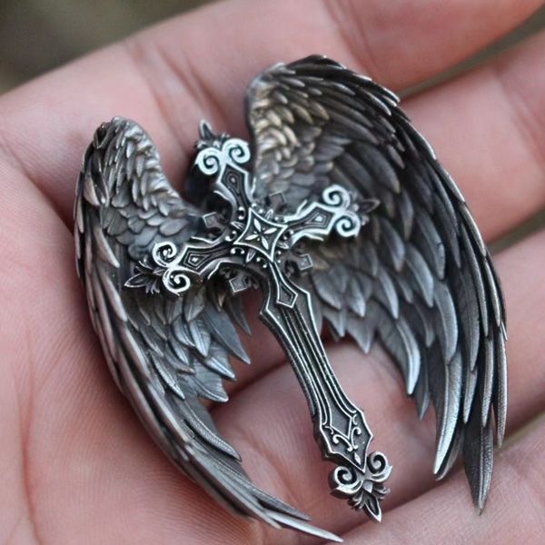 Sterling Silver Angel Wings Cross Pendant Necklace