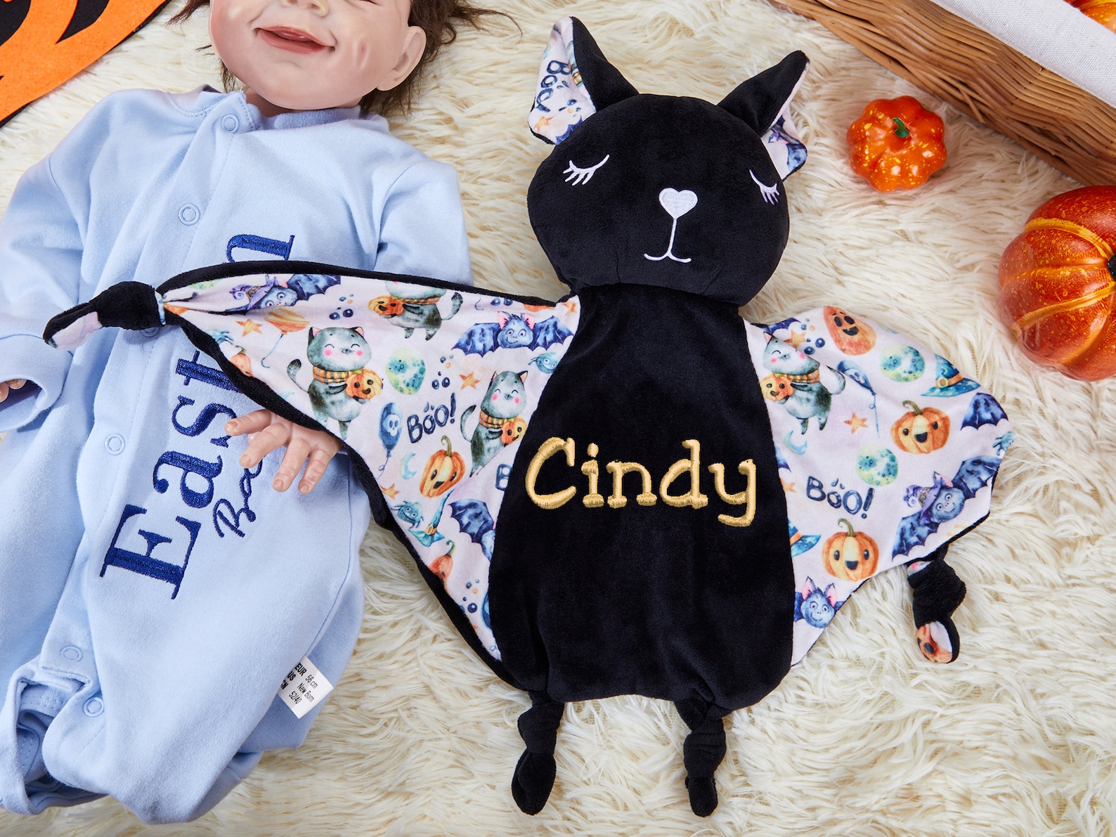 Embroidered Baby Comforter Toy,Kids Plush Bat Comforter,Plush Bat ...