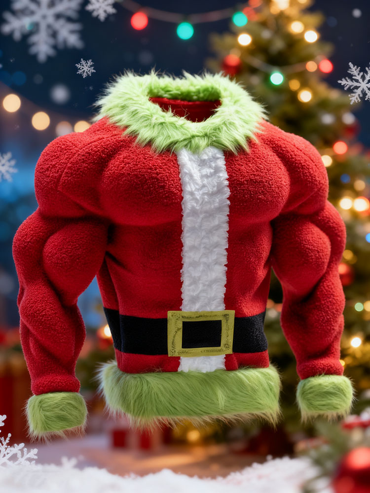 Men's Santa Claus Color Block Cosplay Plush Sweatshirt