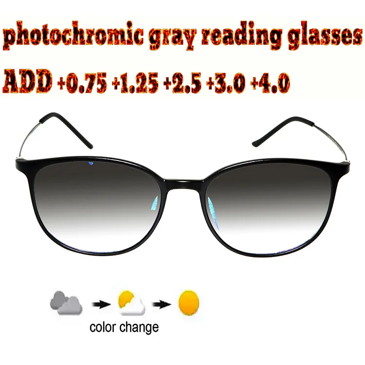 Photochromic Gray Reading Glasses Round Ultralight Trend High Quality ...