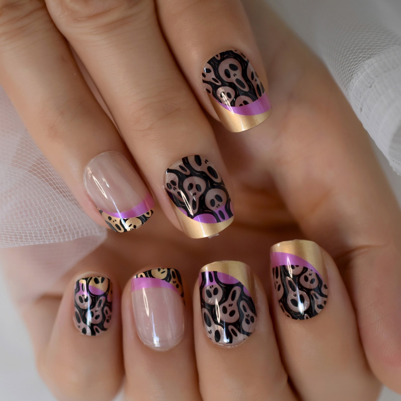 Mix Color Nail Short Squoval Dark Red Petie Fake Nails Glossy Shiny ...