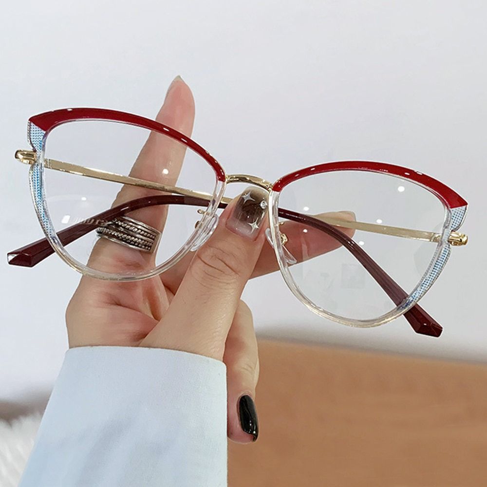 Cat Eye Round Double Color Blue Light Blocking Women Eyeglasses Optical ...