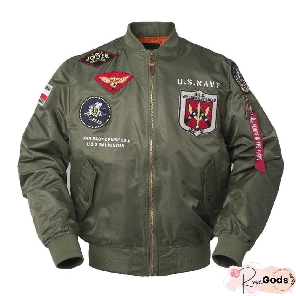 Men Gun Us Navy MA1 Letterman Varsity Baseball Pilot Air Force Flight ...