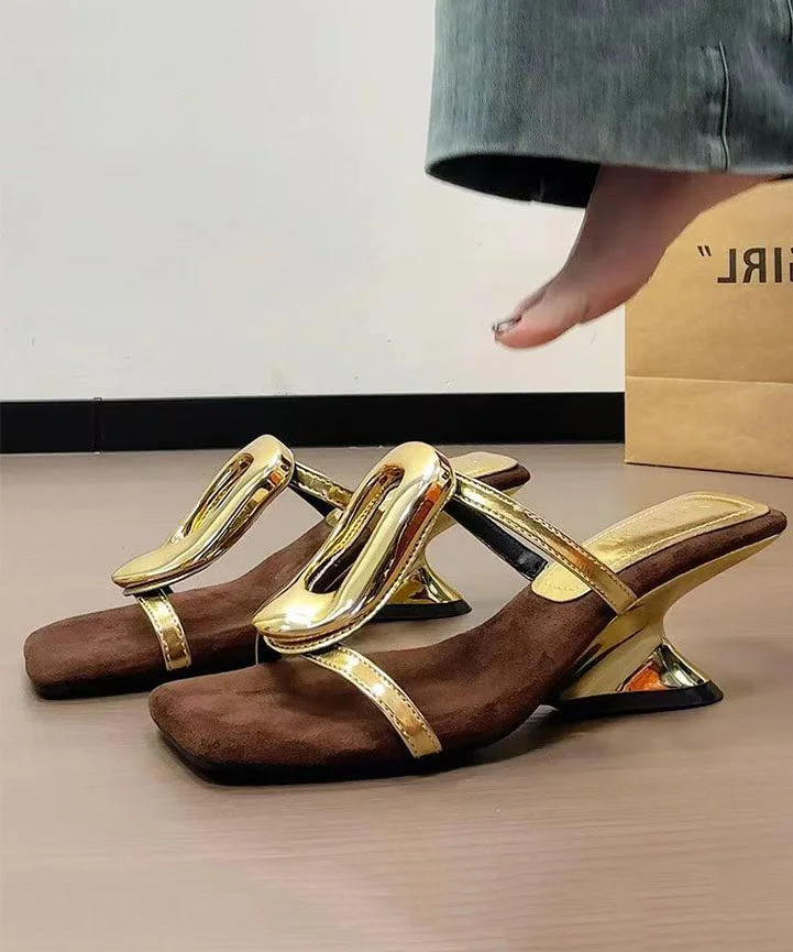 2025 New French Style Gold Wedge Heel Slide Sandals