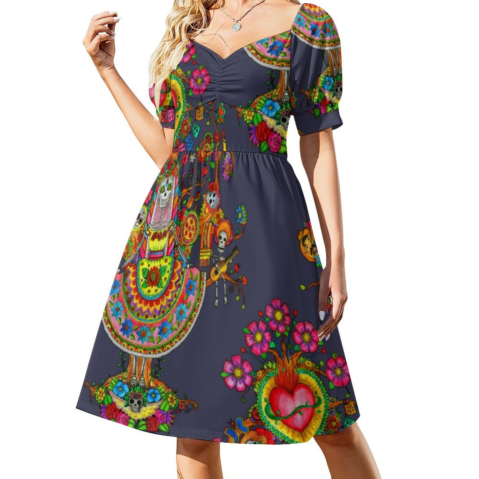 SFNEEWHO Tree Of Dead Tattoo Design Dress Women Boho High Waist Flared ...