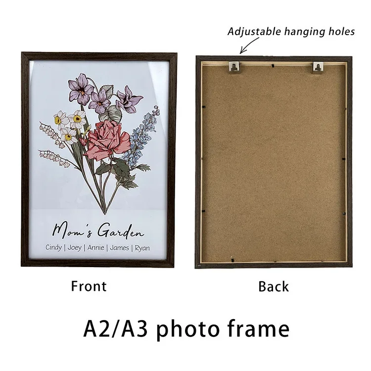 Classic Custom - Personalized Birth Flower Family Bouquet Names Frame