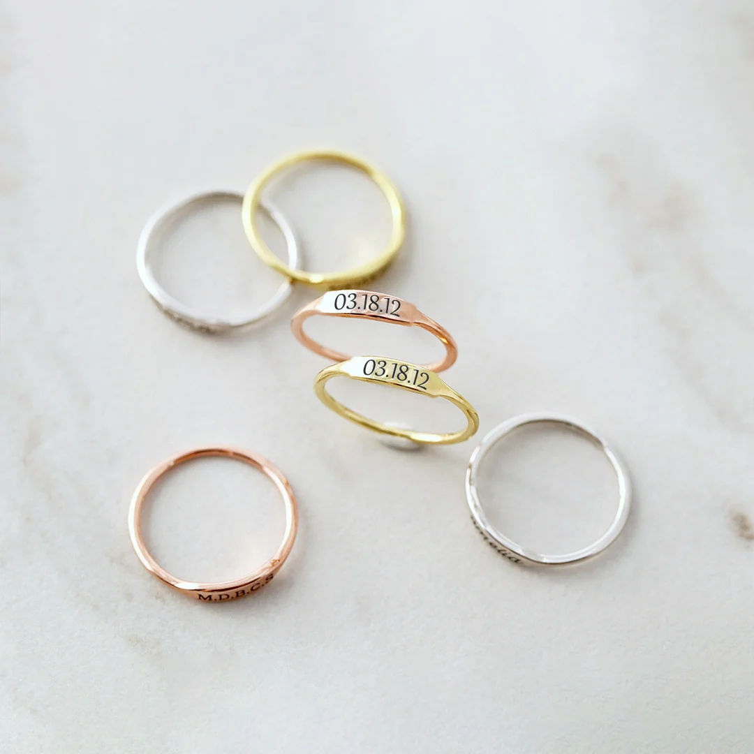 Bar Ring With Engraved Date Personalized Stacking Ring