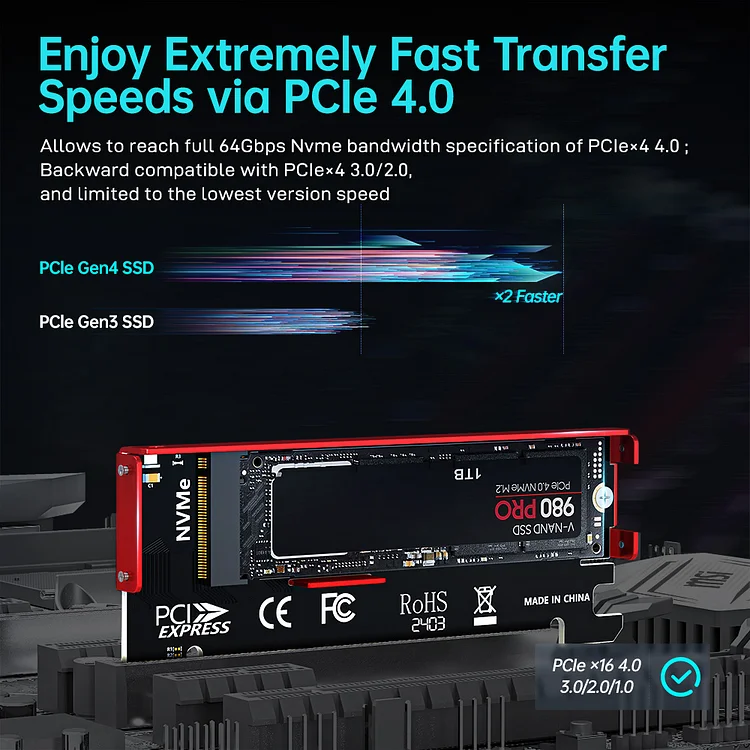 JEYI M.2 NVME To PCIE 4.0 X16 Adapter, pcie x16 Gen4 JEYI M.2 NVME To PCIE 4.0 X16 Adapter, pcie x16 Gen4