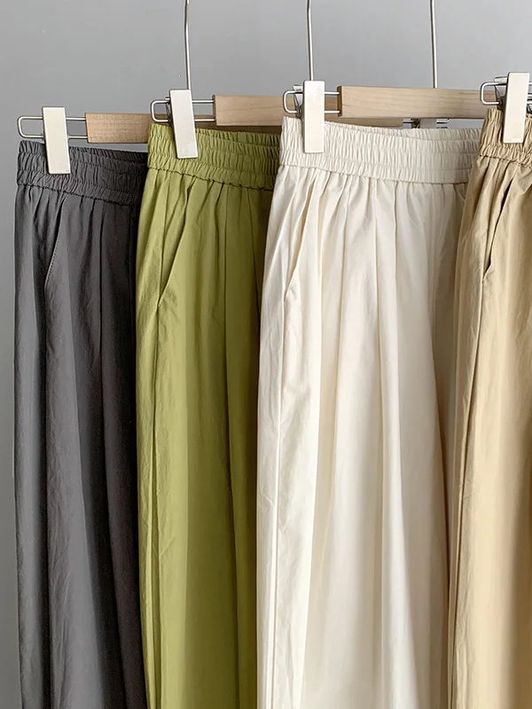 High Waisted Loose Elasticity Pleated Solid Color Split-Joint Pants ...