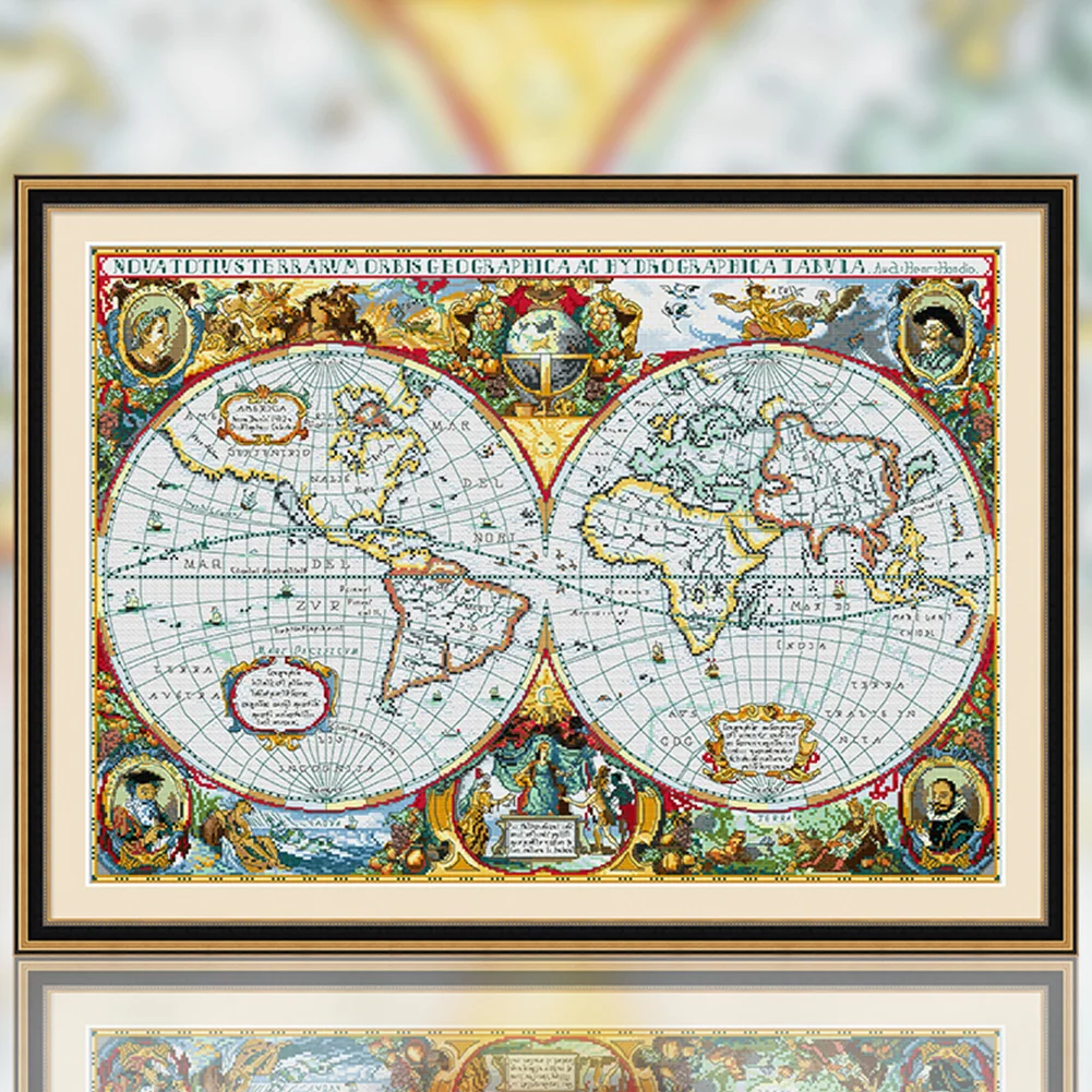 11CT Spring Stamped Cross Stitch World Map(90*66cm)