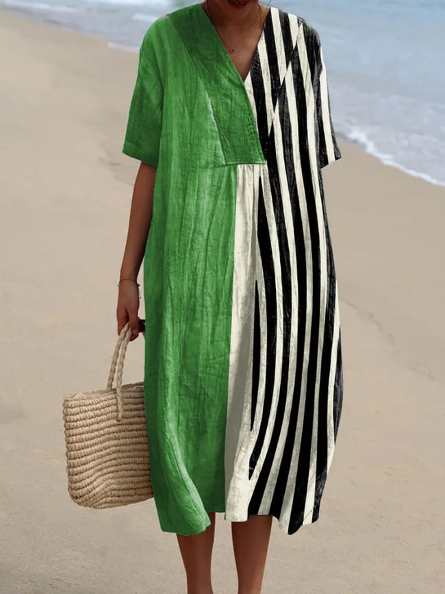 Women's Color-blocking Watercolor Splash Fluid Art Print Flowy Dress