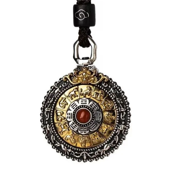 Sterling Silver Nine-gong BaGua Figure Keyring