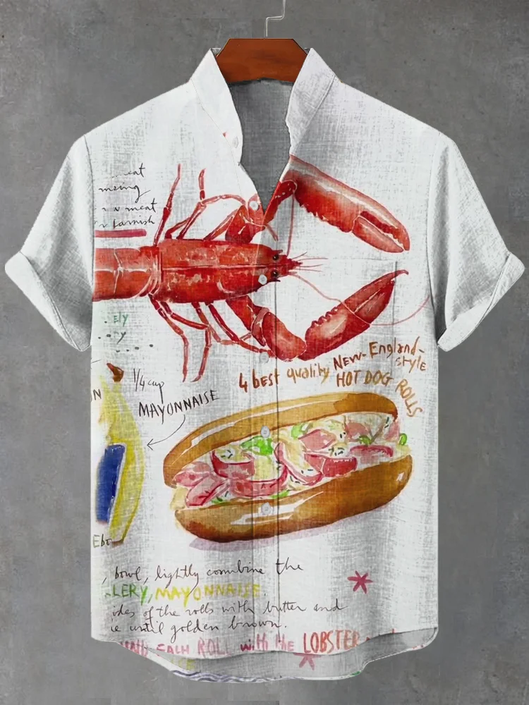 Lobster Flavored Burger Fun Print Casual 100% Cotton Shirt