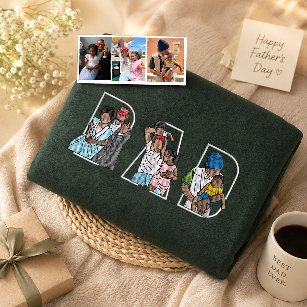 Dad Hoodie with Kid Portrait Embroidered | Custom Embroidered ...