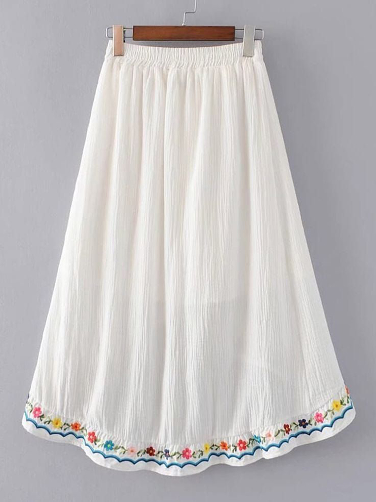 Lunivibe Women's Ethnic Floral Embroidered Linen Skirt
