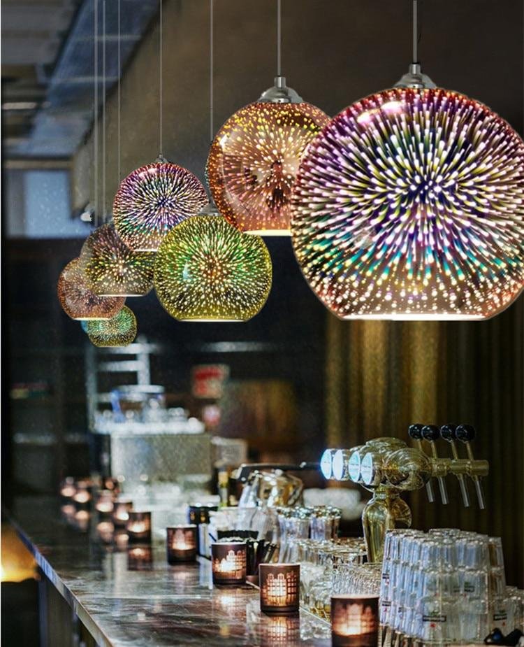 LuKLoy LED Pendant Lights Mirror Glass Ball Firework Lampshade Pendant ...