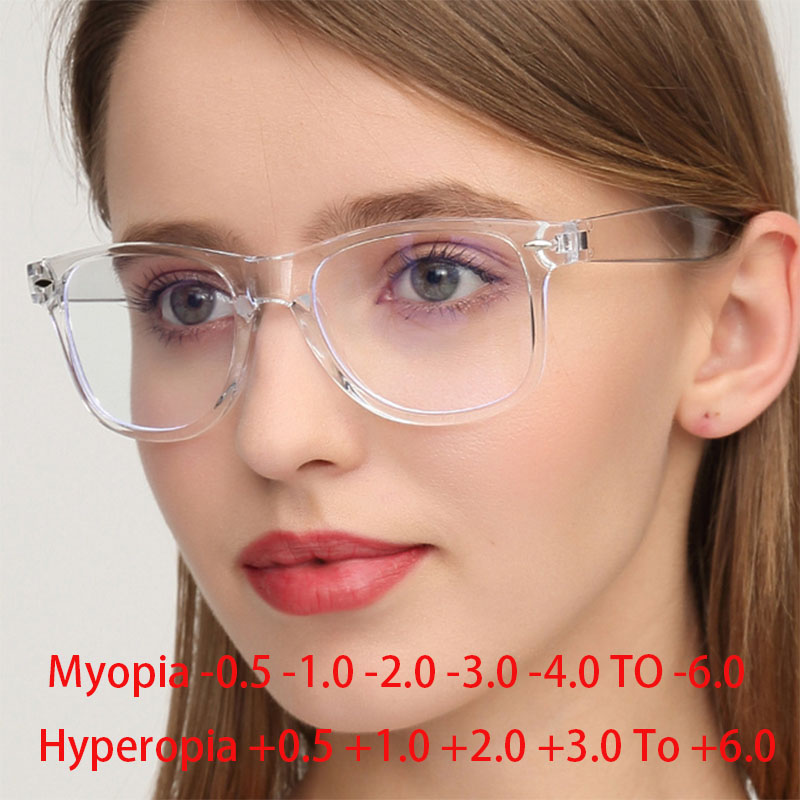 Finished Myopia Glasses Transparent White Plastic Frame Black Eyewear ...