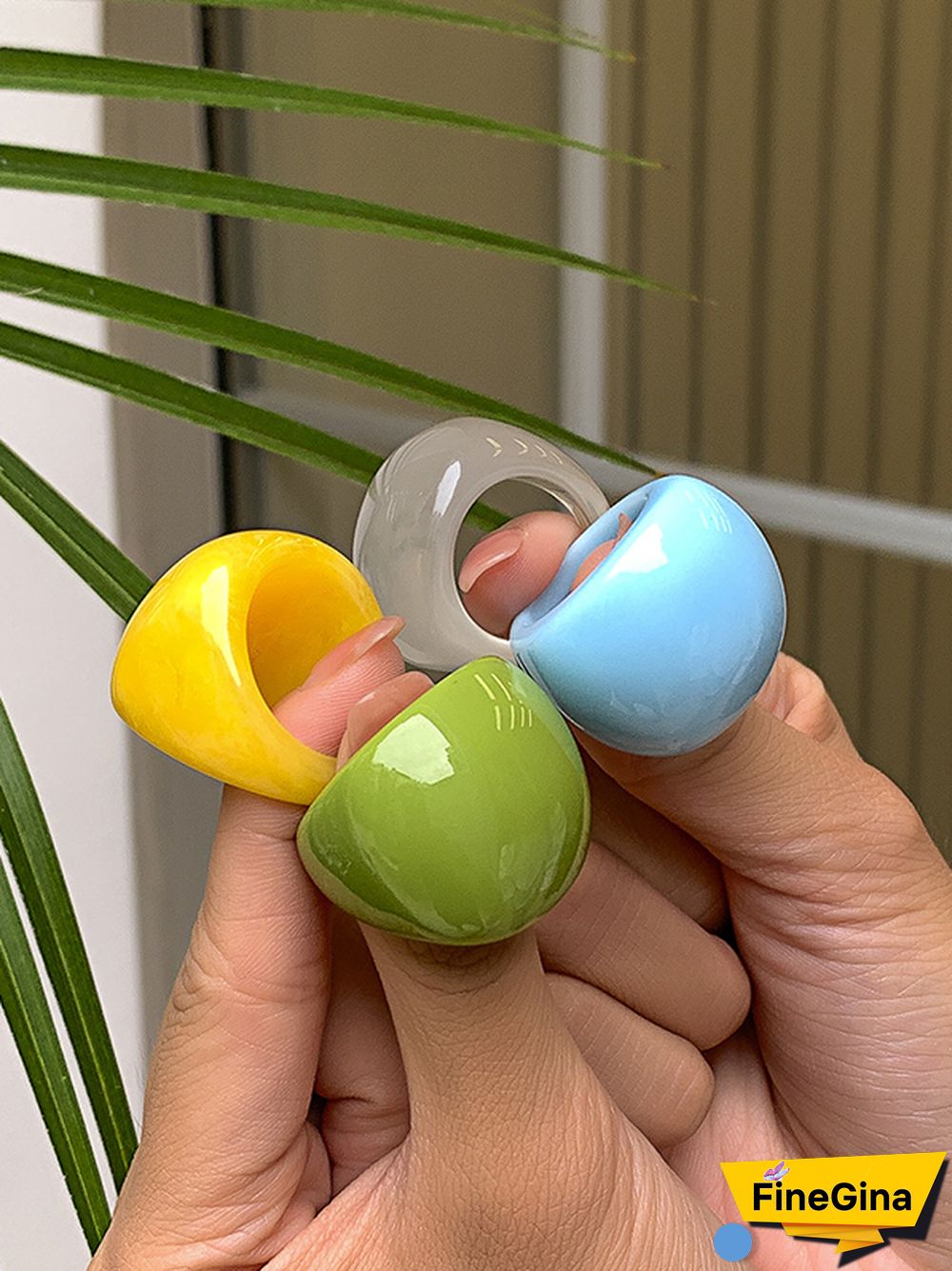 FineGina Original Solid Color Geometric Resin Rings Accessories