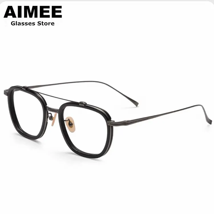 Japanese Design Pure Titanium Square Glasses Frame Men Double Beam ...