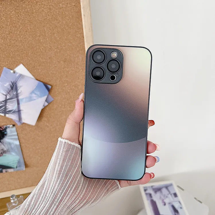 Gradient Frosted Metallic Paint Glass Phone Case For iPhone