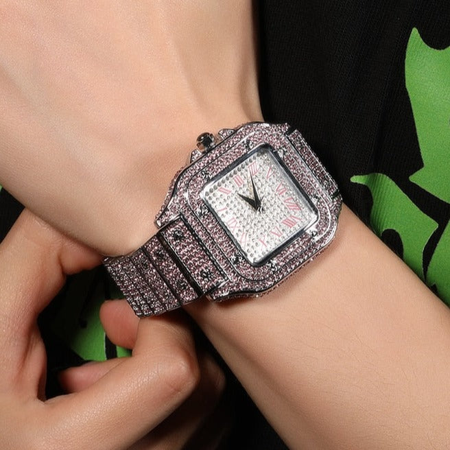 Iced Square Cut Roman Numeral Watch